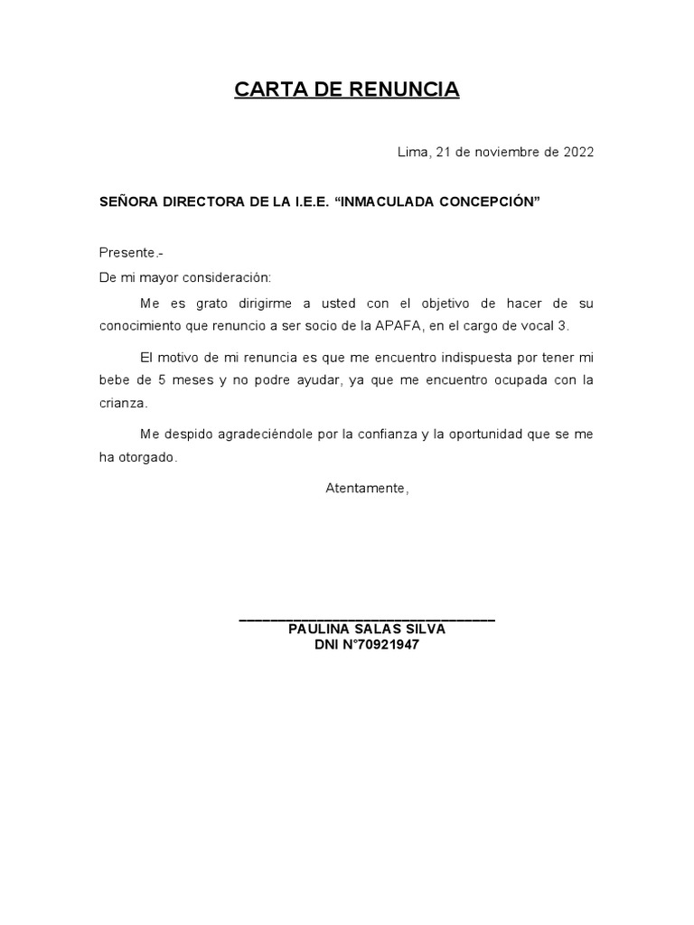 Carta de Renuncia 2022 Apafa | PDF