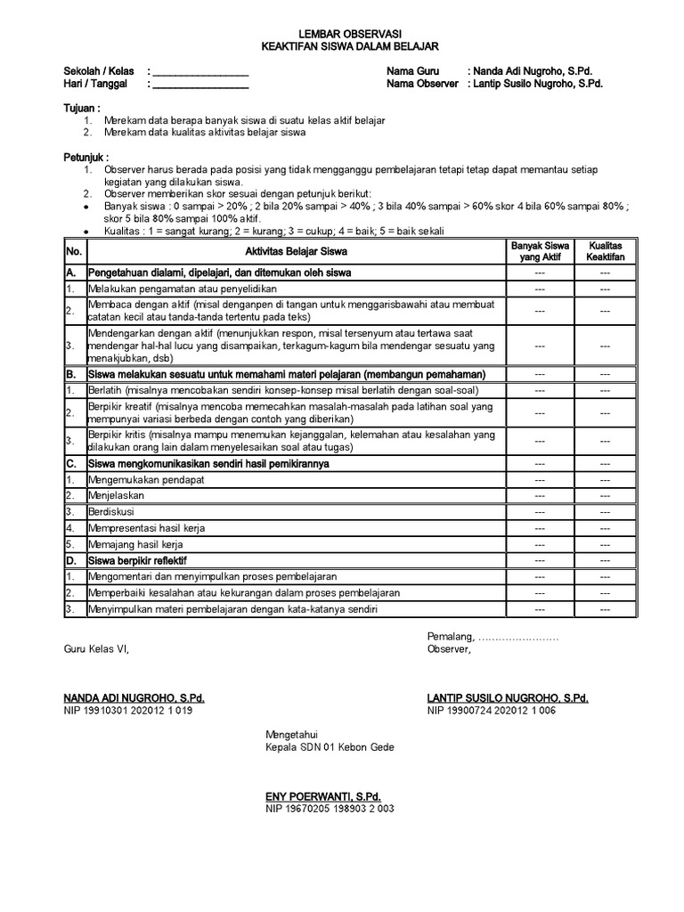 Lembar Observasi | PDF