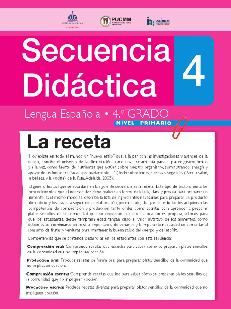 Secuencia Didã¡ctica La Receta de 4to de Primaria | PDF