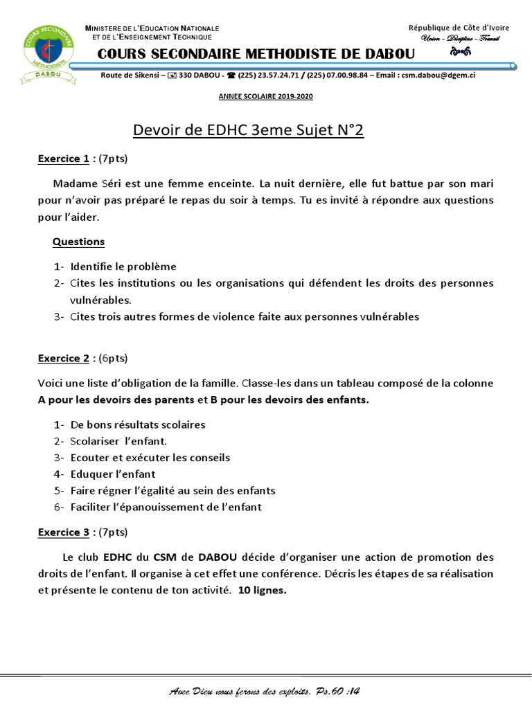 EDHC 3ème N°2 | PDF