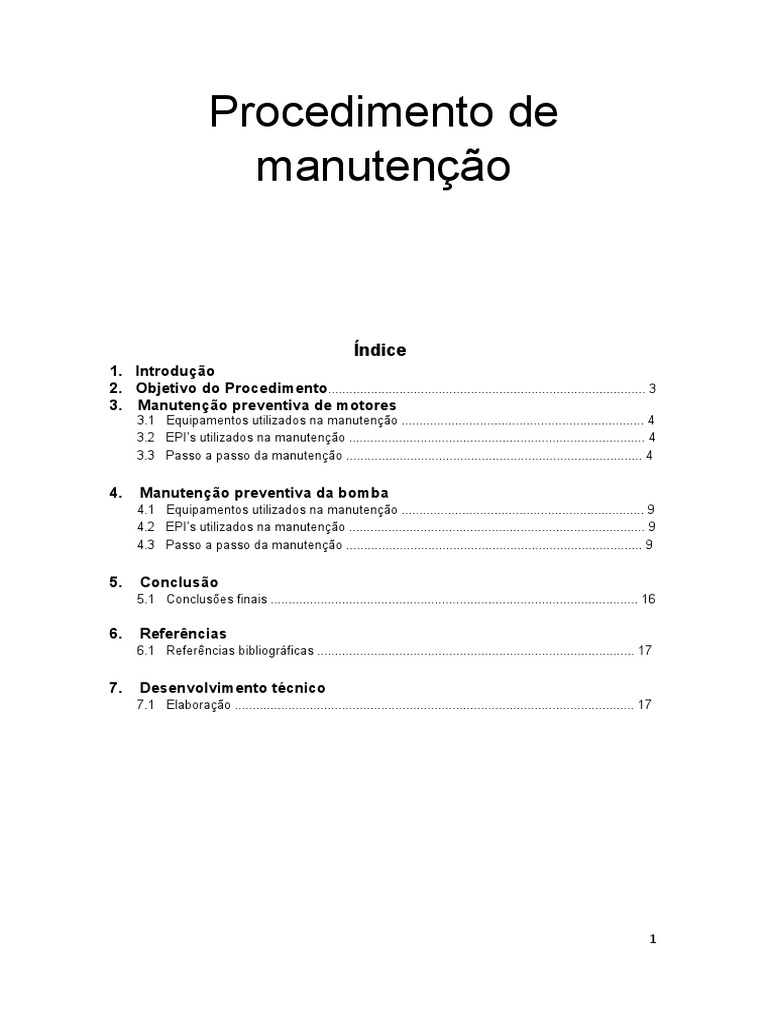 Procedimento de Manutenção | PDF