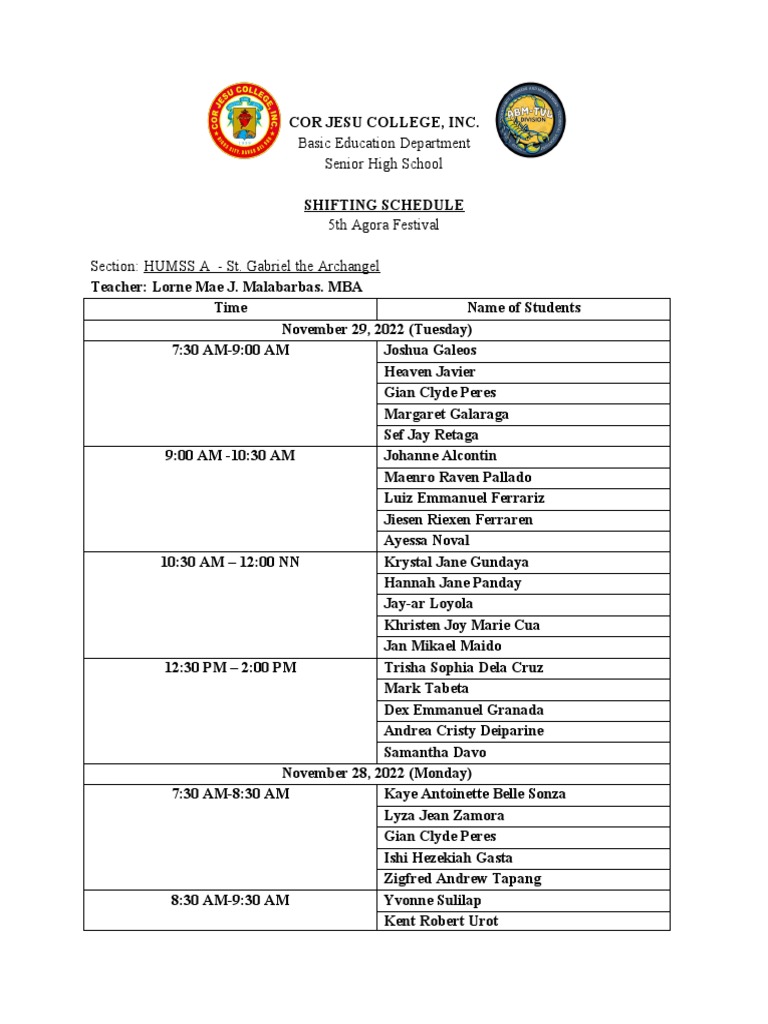Shifting Schedule | PDF