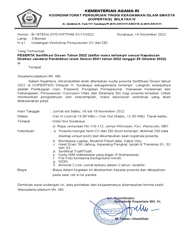 Undangan Penyususnan CV Dan DD Serdos 2022 | PDF