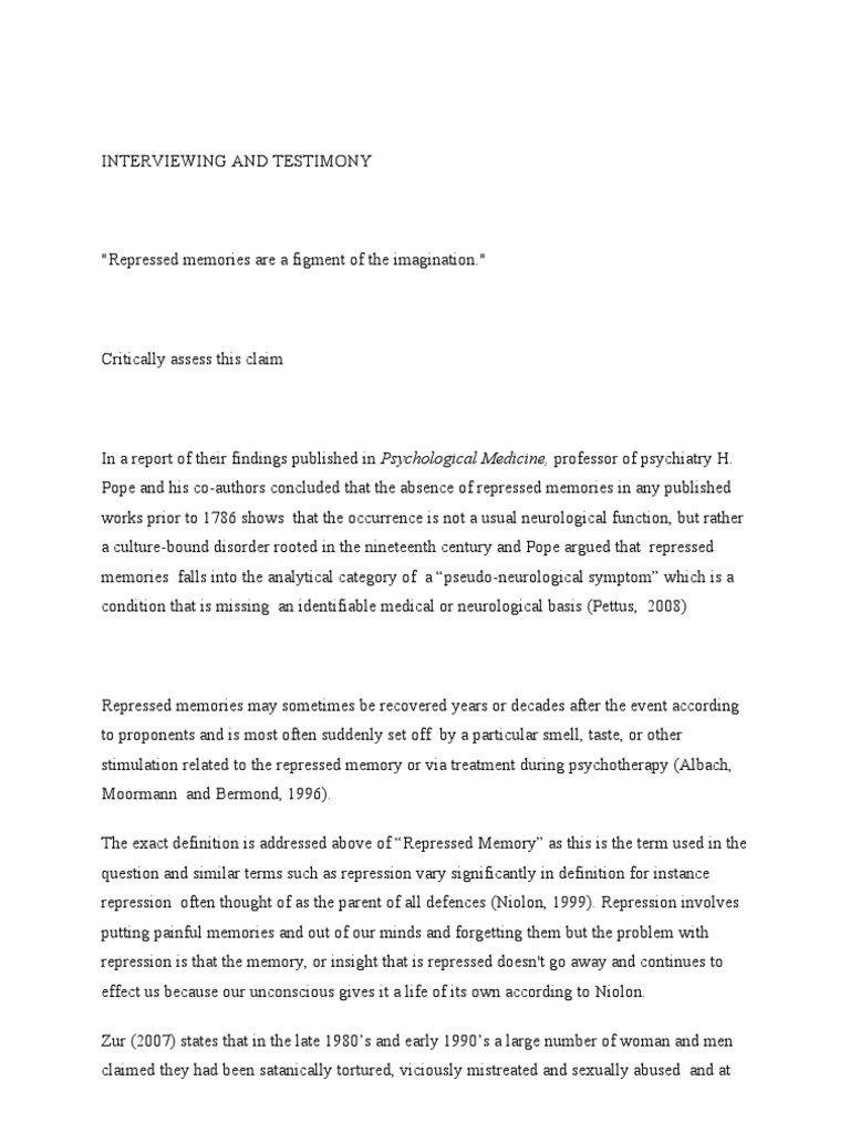 Repressed Memories Are A Figment of The Imagination | PDF | Memory ...