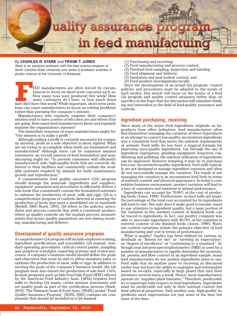 Quality Assurence Program in Feed Manufacturing | PDF | Quality ...