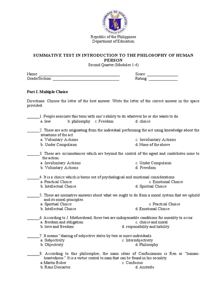 Philosophy Exam | PDF | Authenticity (Philosophy) | Free Will