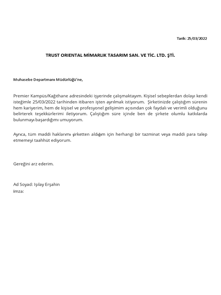 Istifa Dilekçesi | PDF