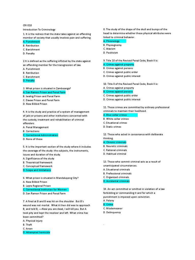 Cri 010 Supplemental Reviewer | PDF | Crimes | Crime & Violence