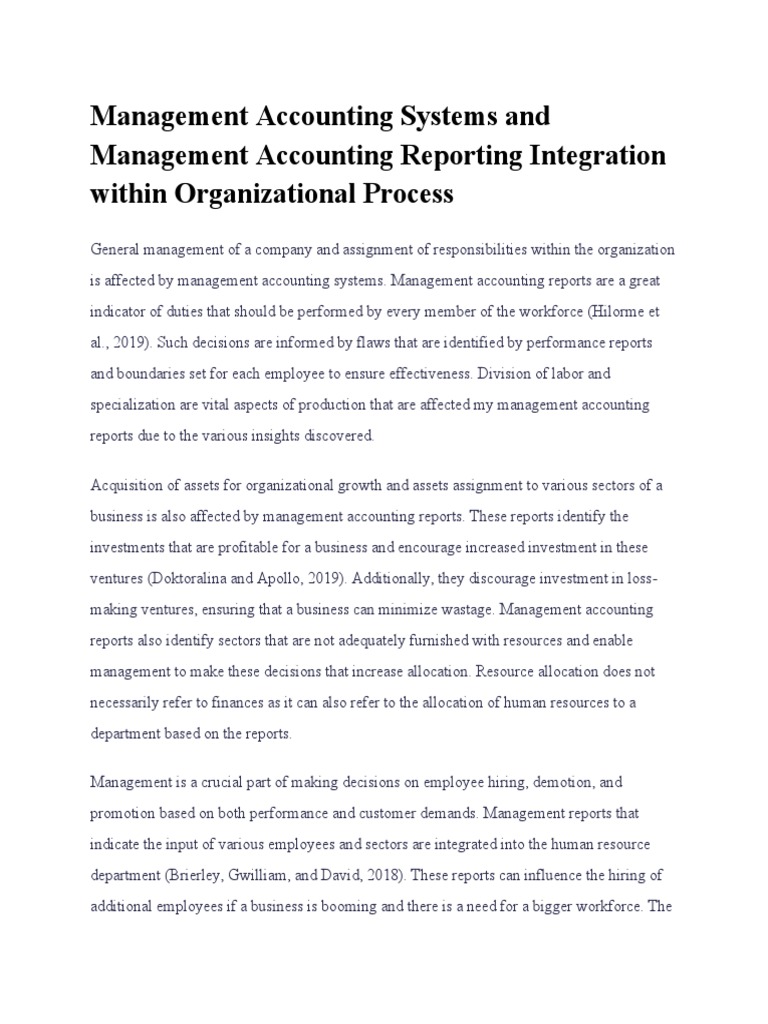 Management Accounting Systems and Management Accounting Reporting ...