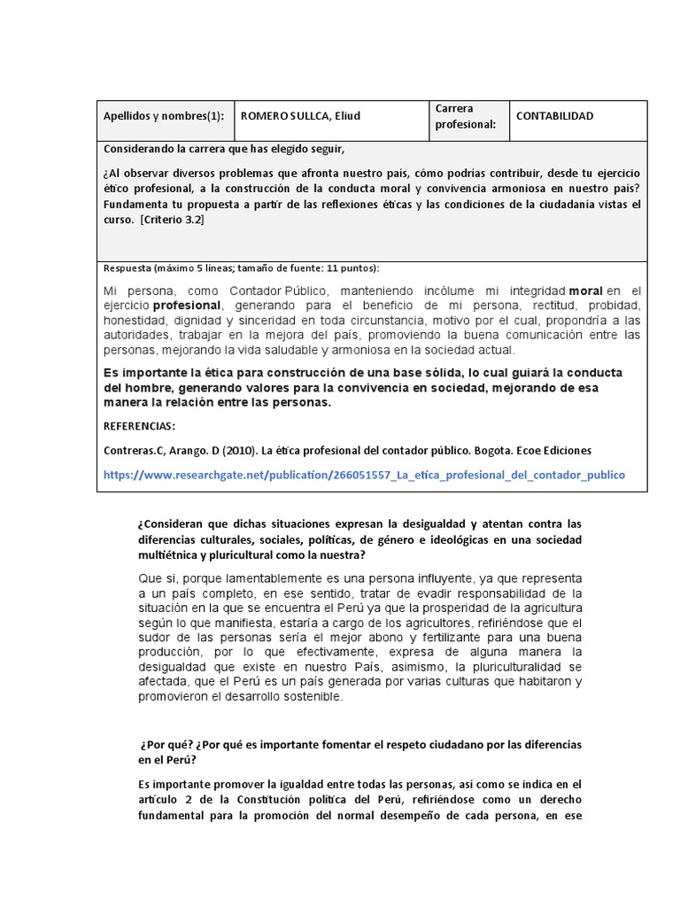 Trabajo Personal ETICA Eliud ROMERO | PDF | Desigualdad social | Discriminación y relaciones ...