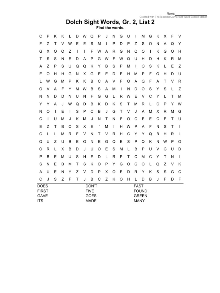 Dolch Word Search Grade 2 List 2 | PDF