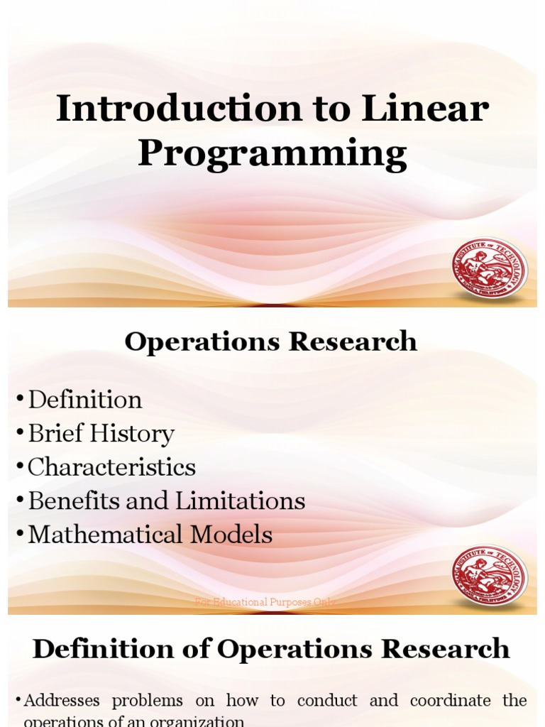1r1 Linear Programming Pdf Mathematical Optimization Mathematics