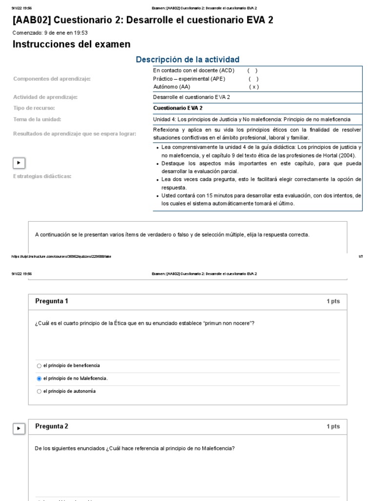 Examen - (AAB02) Cuestionario 2 - Desarrolle El Cuestionario EVA 2 | PDF
