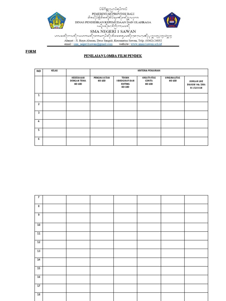 Form Penilaian Lomba Film Pendek | PDF