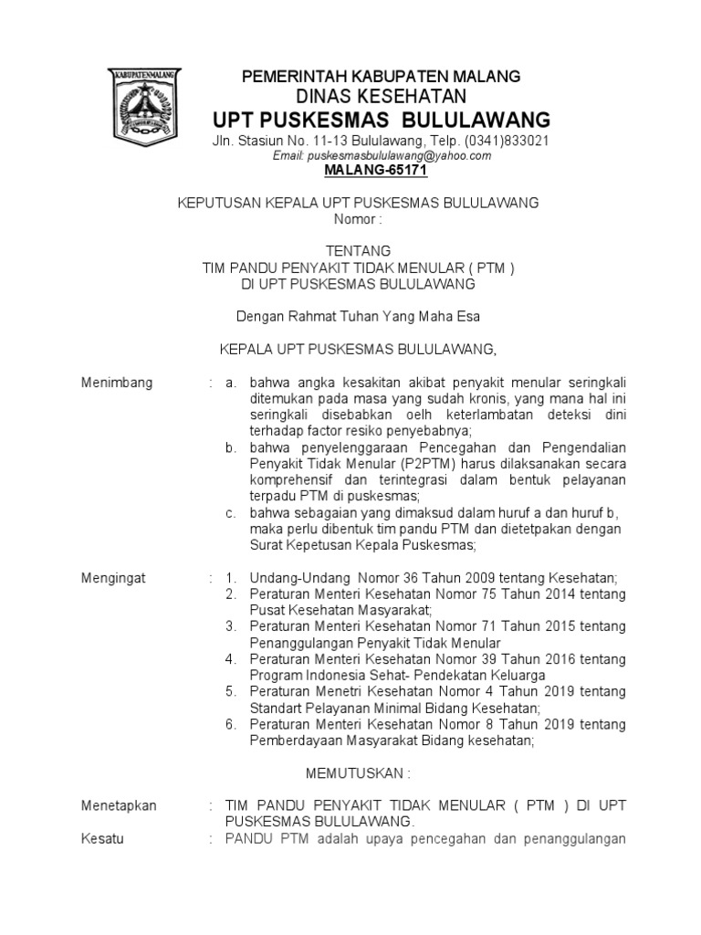 SK Tim Pandu PTM Puskesmas Bululawang | PDF