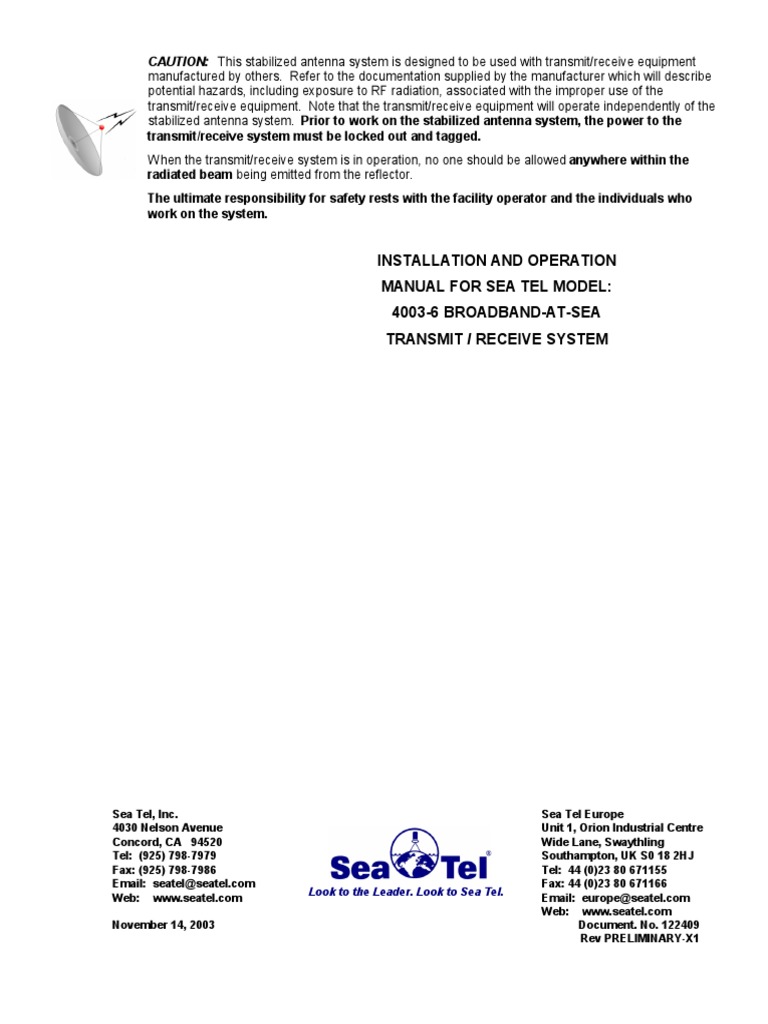 Installation and Operation Manual For Sea Tel Model: 4003-6 BROADBAND ...