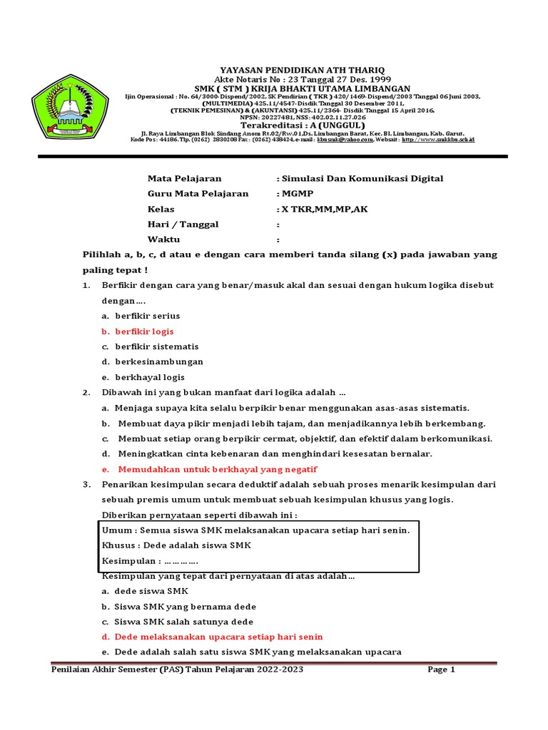 Soal Pas 2022 Simkomdig Fix | PDF