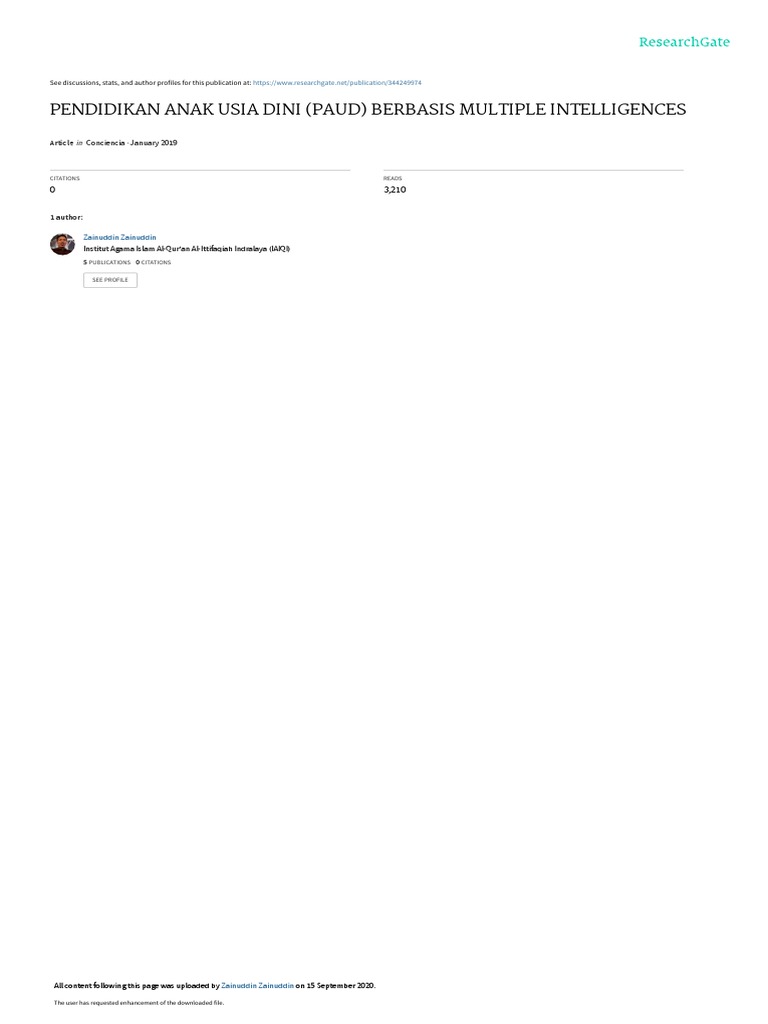 Pendidikan Anak Usia Dini (Paud) Berbasis Multiple Intelligences | PDF