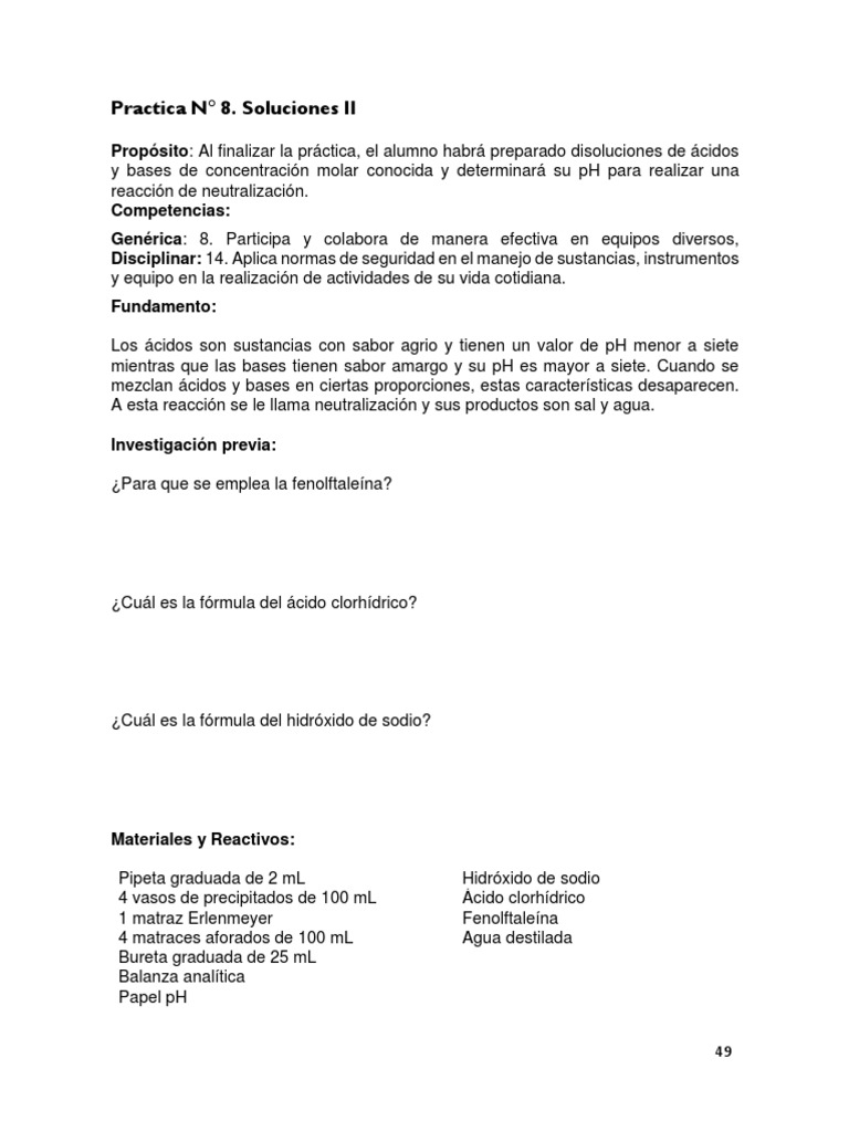 Práctica No. 8 Soluciones II | PDF | Valoración | Química