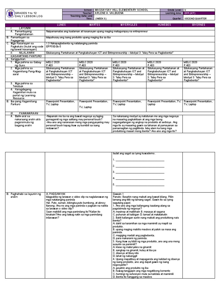 DLL - Epp 5 - Q4 - W3 | PDF