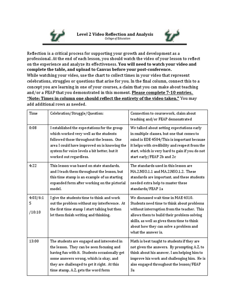 l2 Video Reflection Supervisor 1 | PDF