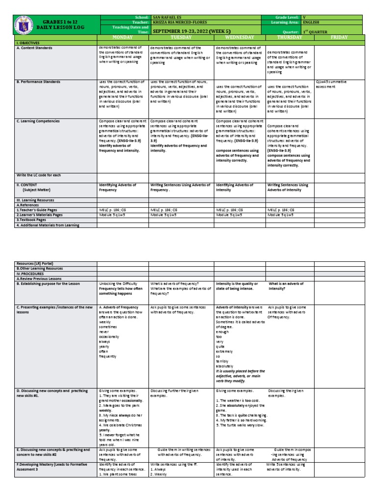 DLL - English 5 - Q1 - W5 | PDF
