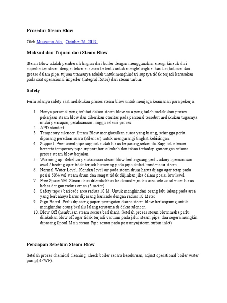 Prosedur dan Tahapan Steam Blow Boiler | PDF