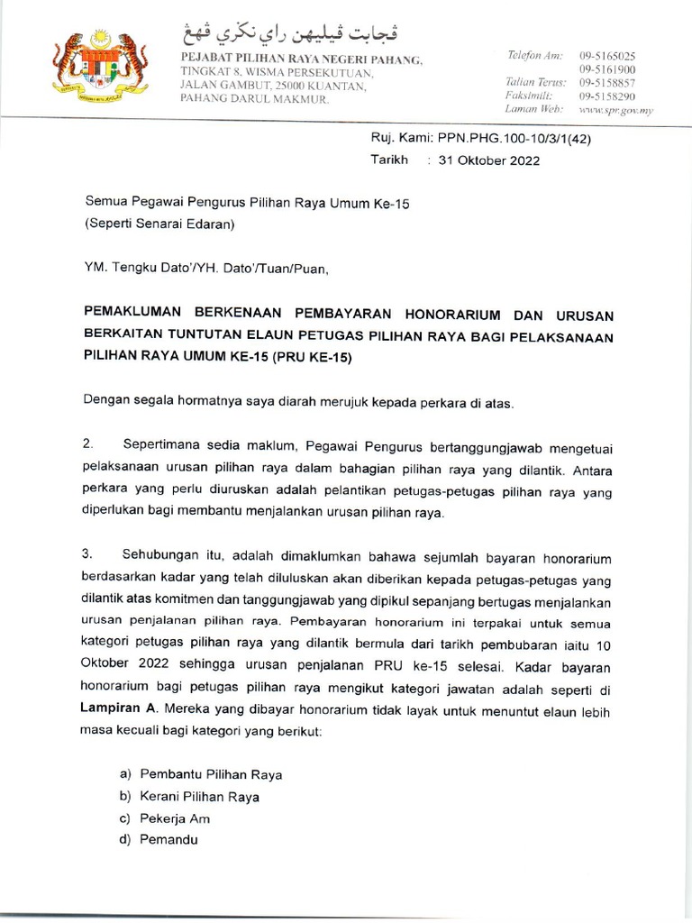 Surat Honorarium | PDF