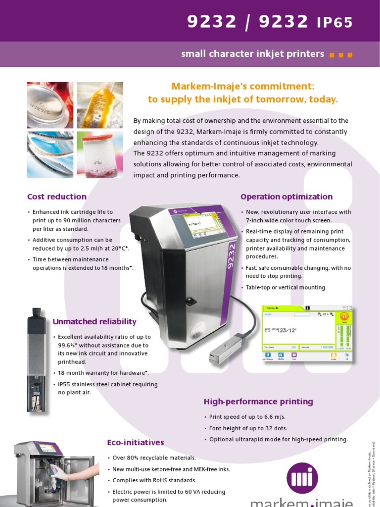 Markem Imaje 9232 DS HQ A2 | PDF | Printer (Computing) | Computer Hardware