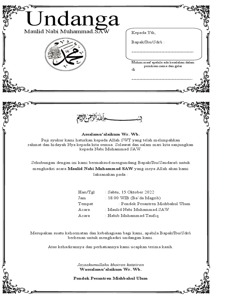 Undangan Maulid Nabi Pribadi | PDF