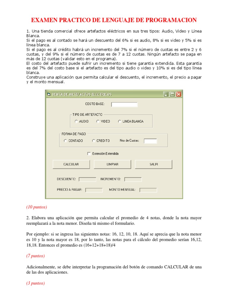 Examen Práctico de Lenguaje de Programación | PDF