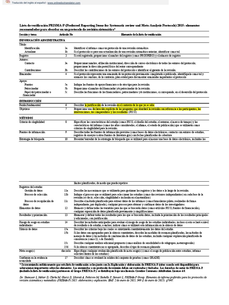 PRISMA-P-checklist en Es | PDF | Parcialidad