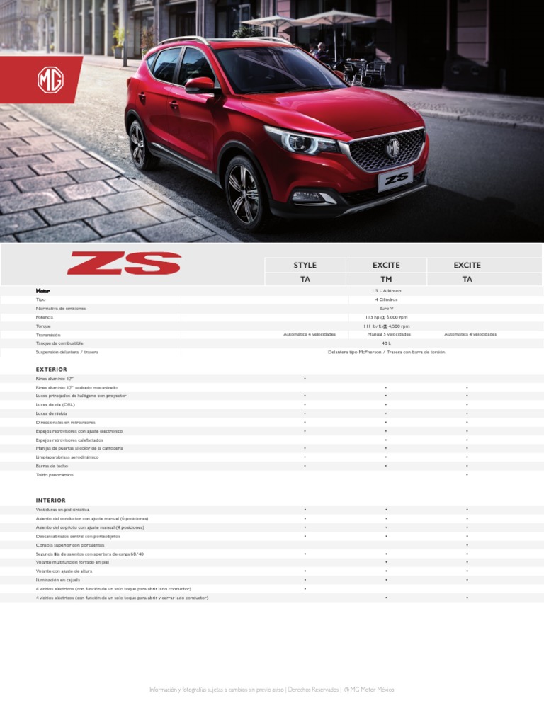 MG Zs Ficha Tecnica | PDF | Vehículos de ruedas | Industria automotriz