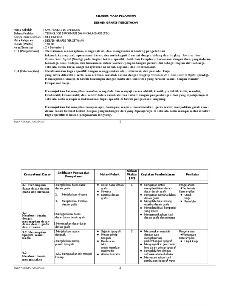 Silabus Kelas Xi Semester 1 2 | PDF