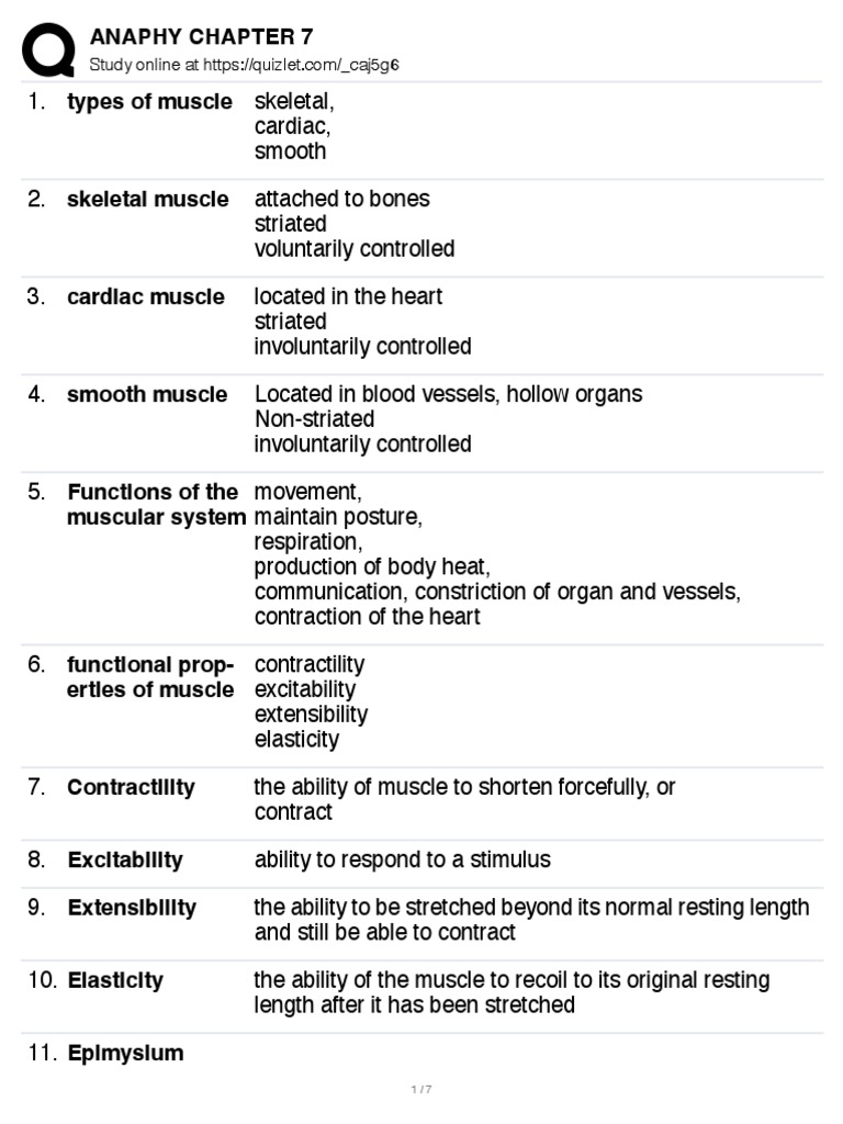 Anaphy Chapter 7 | Download Free PDF | Muscle Contraction | Skeletal Muscle