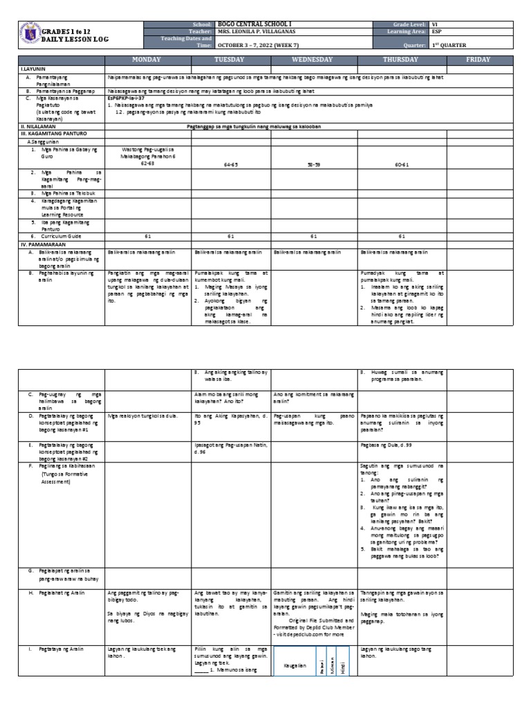 DLL - Esp 6 - Q1 - W7 | PDF