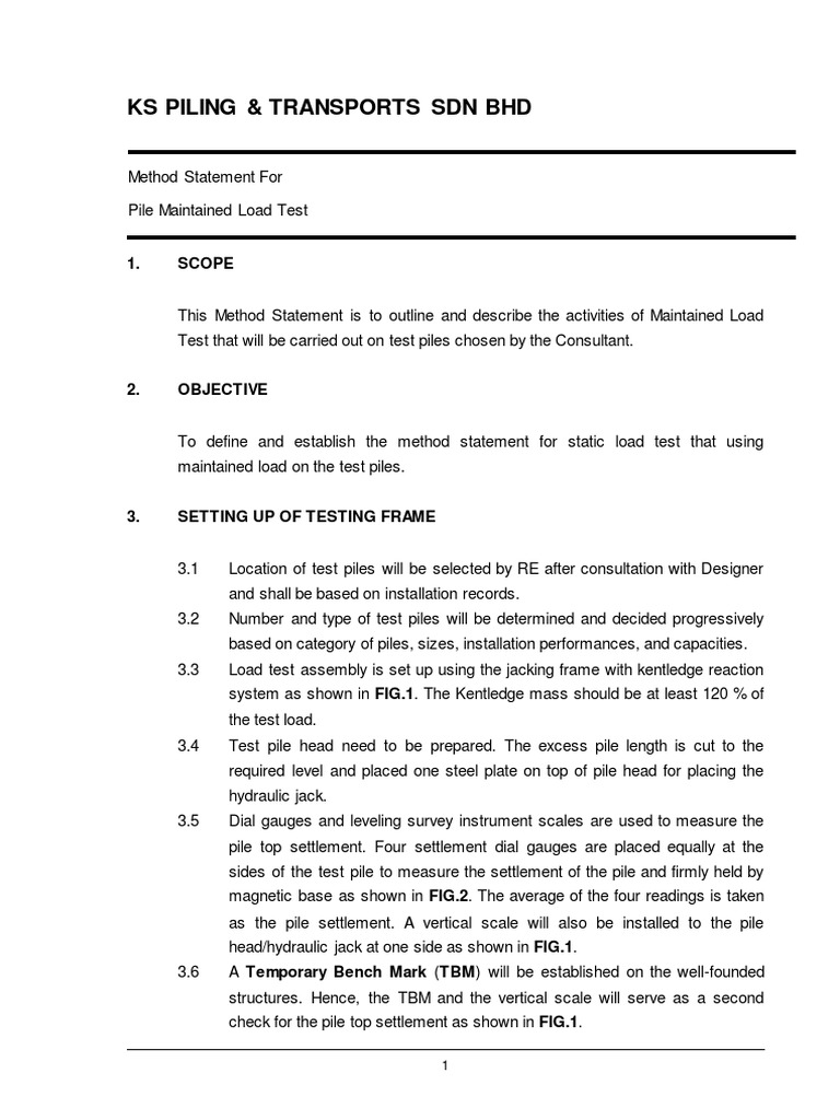 Pile Maintained Load Test Method Statement | PDF | Deep Foundation ...