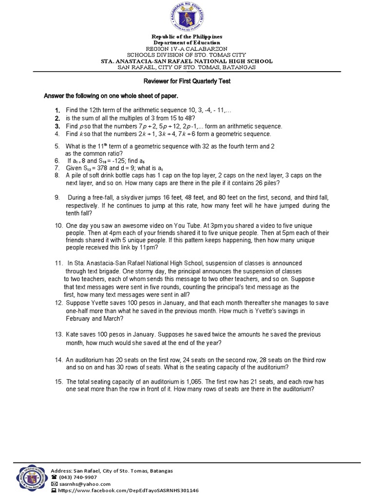 Reviewer First Quarterly Test | PDF