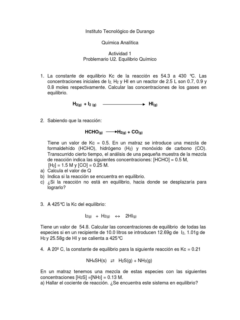 Act 1-Problemario-U2-Química Analítica | PDF