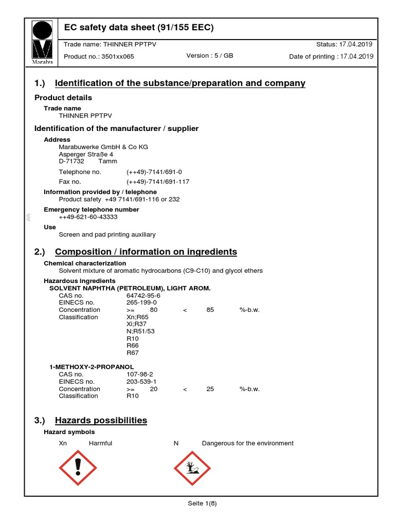 PPTPV (SDS) en - Marabu Thinner | Download Free PDF | Firefighting | Water