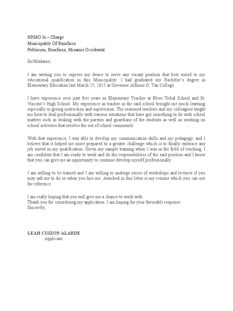 Application Letter 1 | PDF