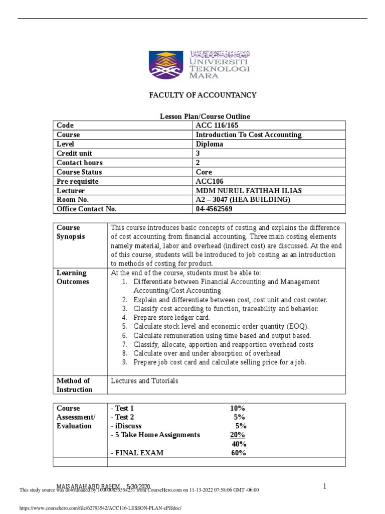 ACC116 LESSON PLAN ePJJ | PDF