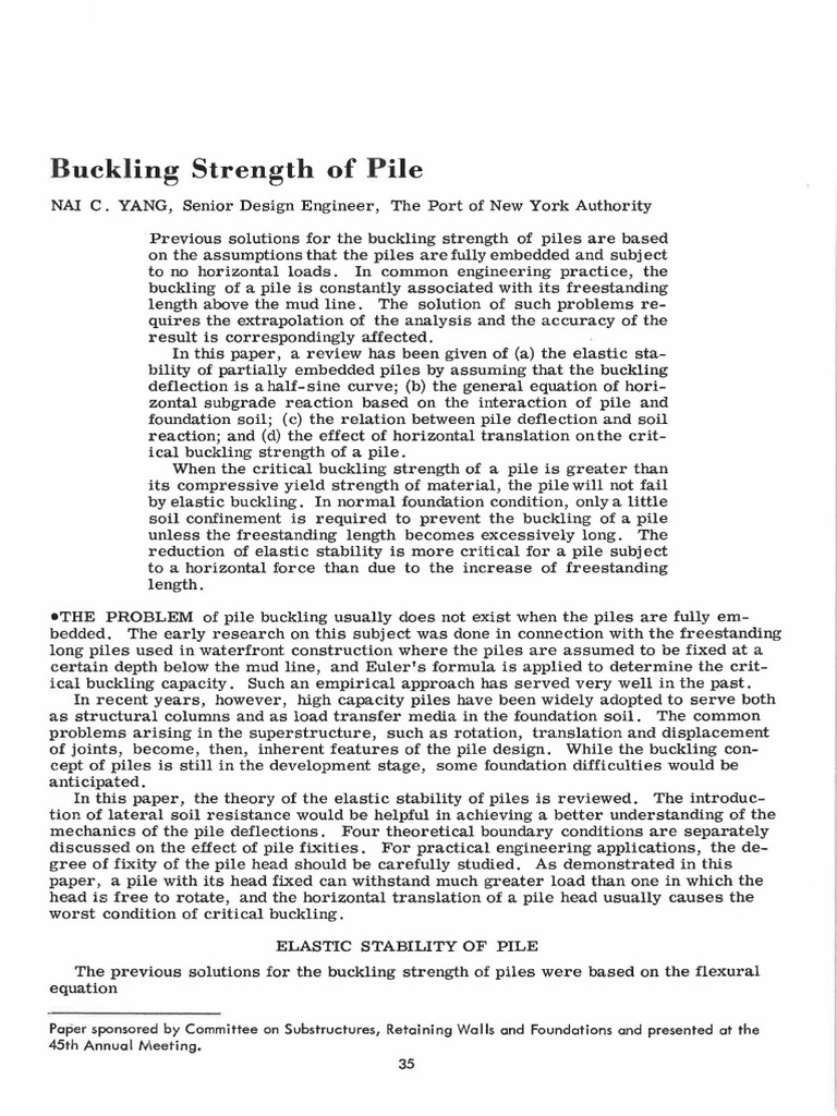 An Analysis of Factors Affecting the Buckling Strength of Piles | PDF | Buckling | Strength Of ...