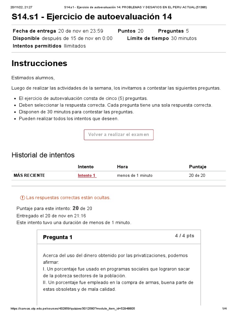 s14.s1 - Ejercicio de Autoevaluación 14 - Problemas y Desafios en El Peru Actual (51386) | PDF ...