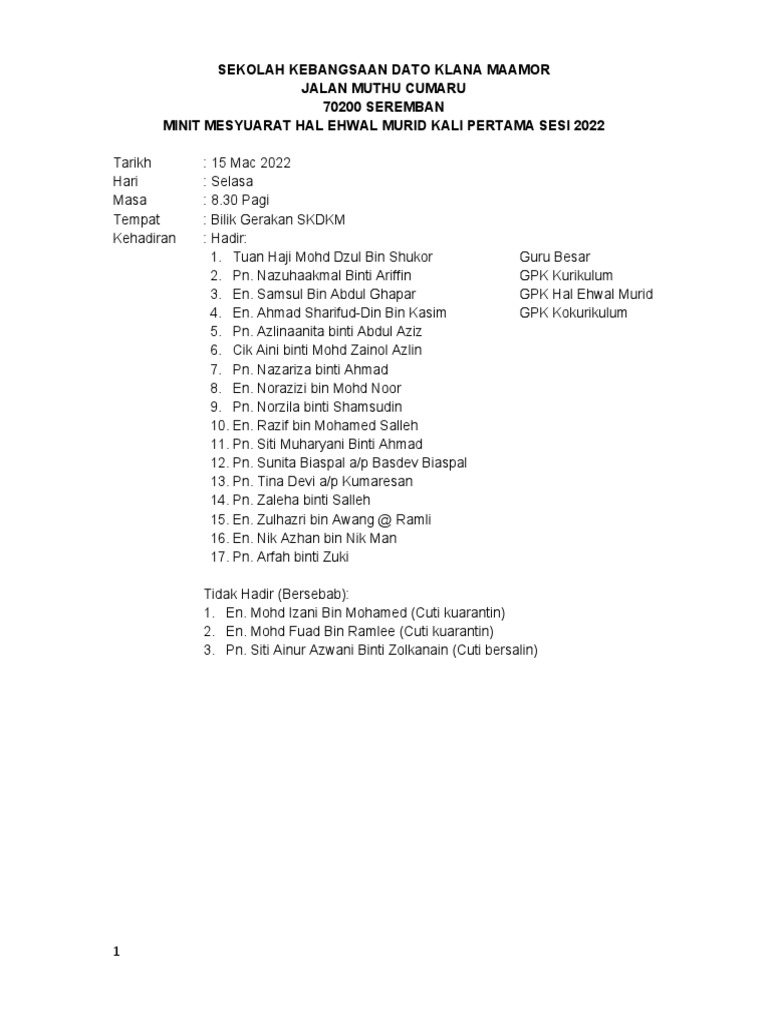 Minit Mesyuarat HEM 2022 (1) | PDF