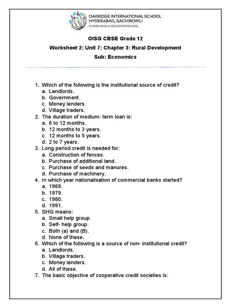 Worksheet 2 - Unit 7 - Chapter 2 - Rural Development | PDF | Credit ... Worksheet 2 - Unit 7 - Chapter 2 - Rural Development | PDF | Credit ...