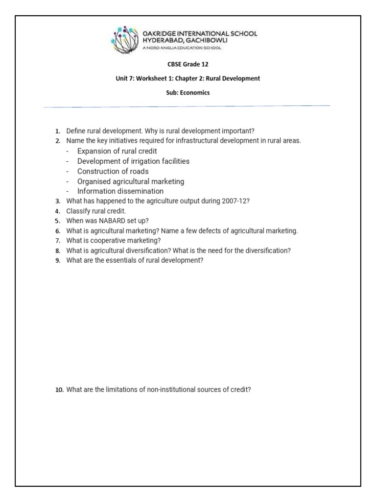 Worksheet 1 - Unit 7 - Chapter 2 - Rural Development | PDF | Business