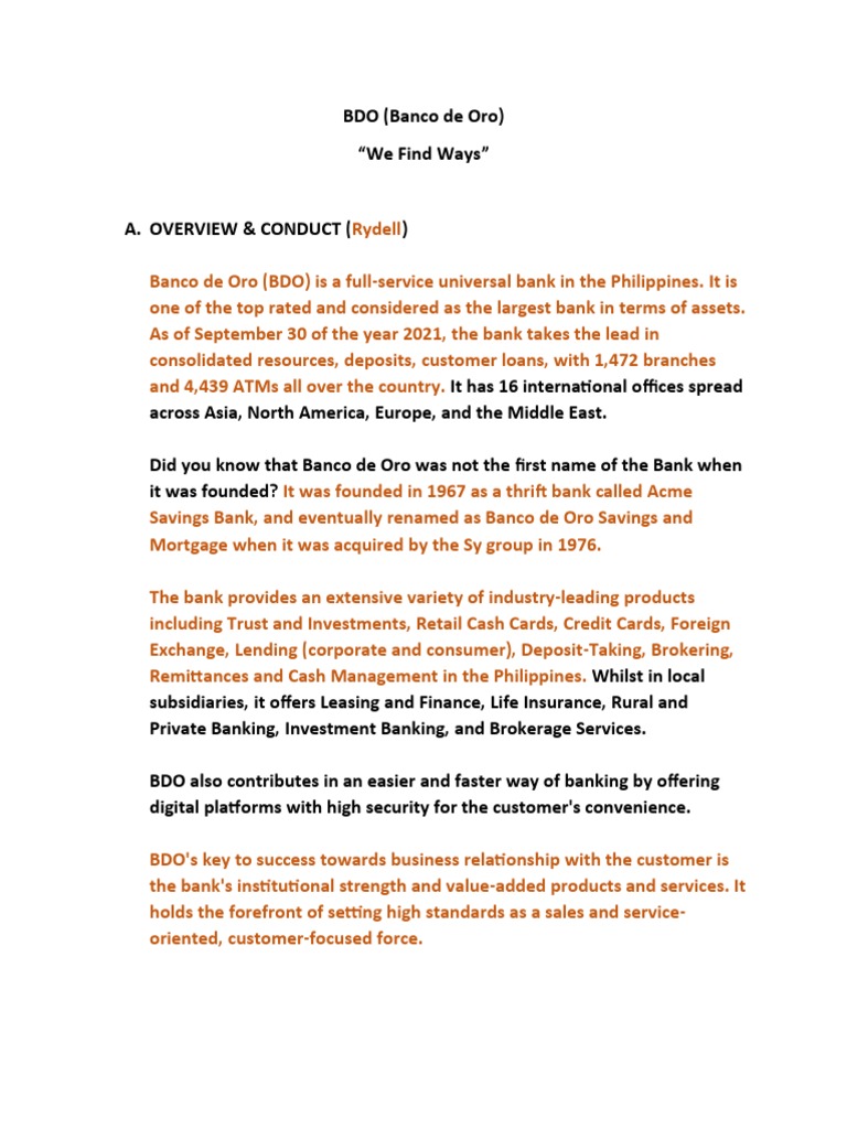 BDO: Leading Bank in the Philippines | PDF | Economies | Financial Services