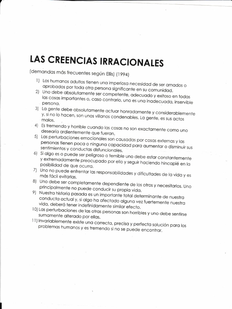 Creencias Irracionales Básicas | PDF