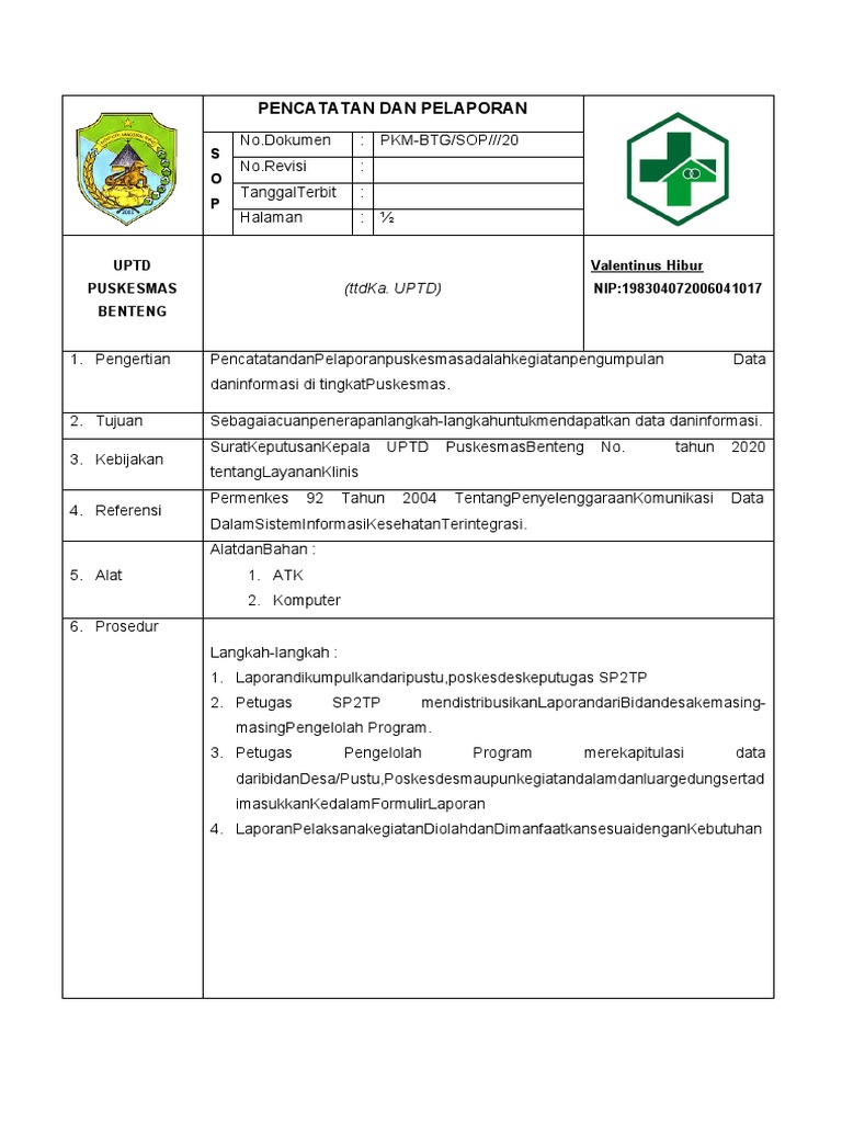 Sop Pencatatan Dan Pelaporan | PDF